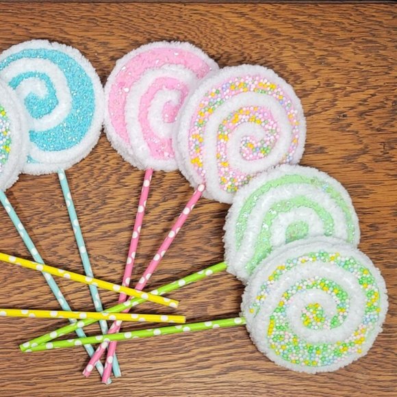 Hand Crafted | Party Supplies | Decorative Yarn Lollipops W Glittermini ...